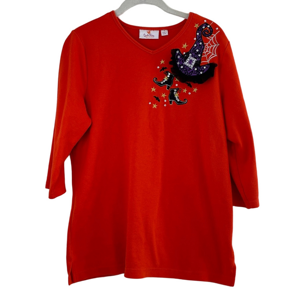 Quacker Factory | Tops | Quacker Factory Orange Halloween Top With ...